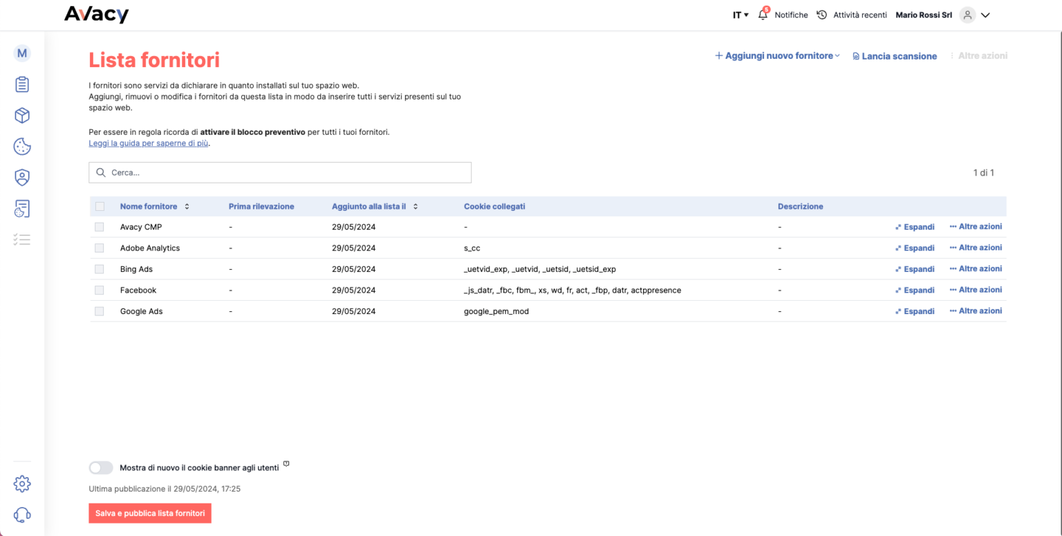 Gestione della Lista Fornitori - GDPR per Siti Web | Avacy